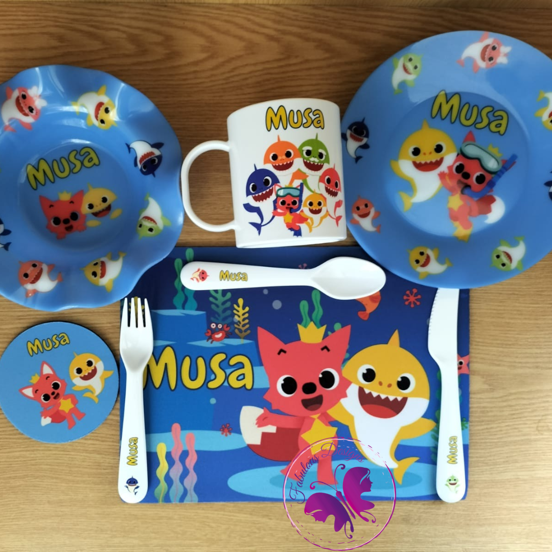 Kiddies lunch set - Baby Shark Blue – Fabulous Designs